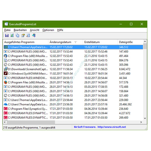 Executed Programs List Tutorial