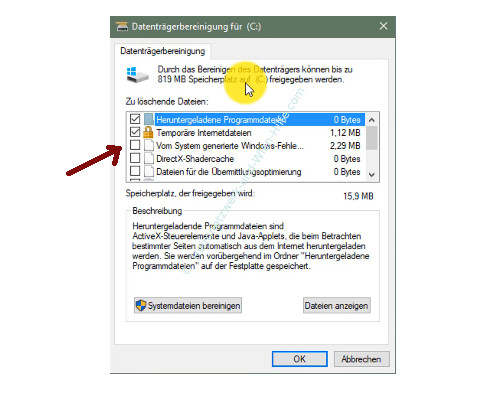 Die Datenträgerbereinigung zum Löschen unnötiger Dateien nutzen