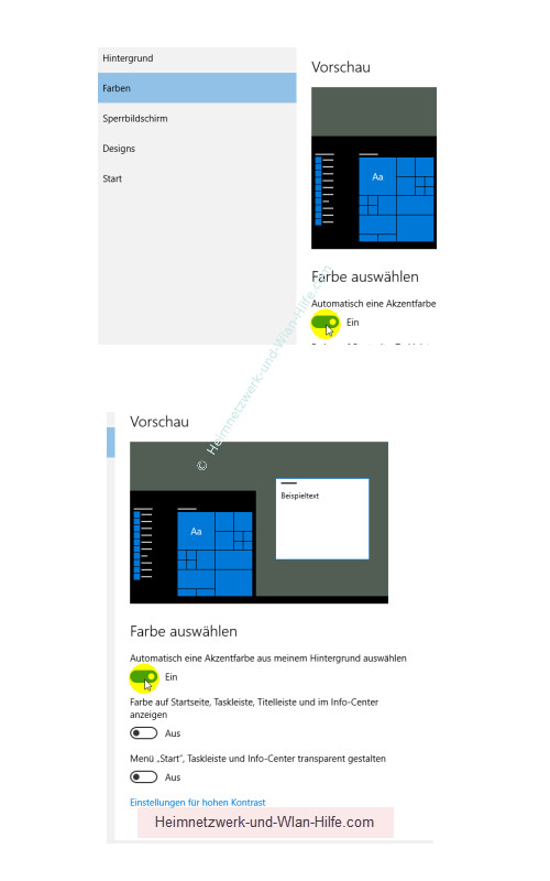 Die Farbeinstellungen des Windows 10 Startmenüs und Desktops anpassen